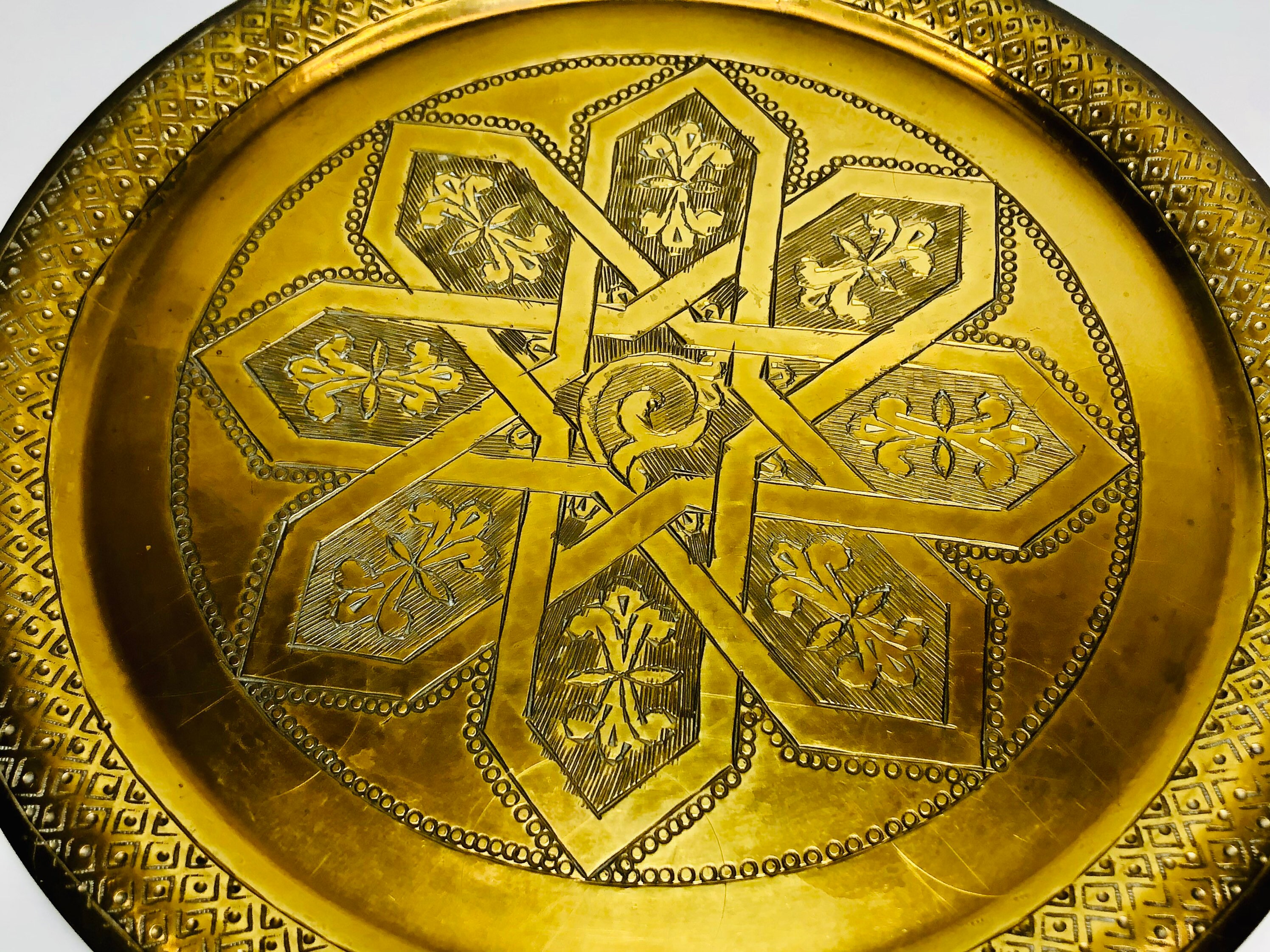 Vintage Etched Brass Plate Wall Hanging Geometric Cross Design Boho ...
