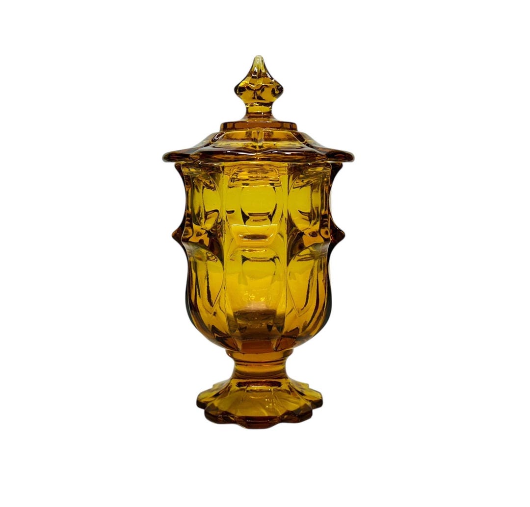 Vintage Fenton Glass Amber Valencia Footed Lidded Compote Pedestal ...