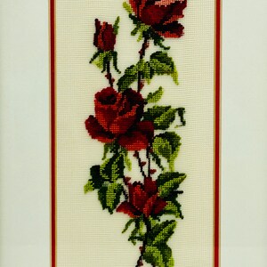 Vintage Framed Petit Point Red Roses Needlepoint Embroidery Under Glass ...
