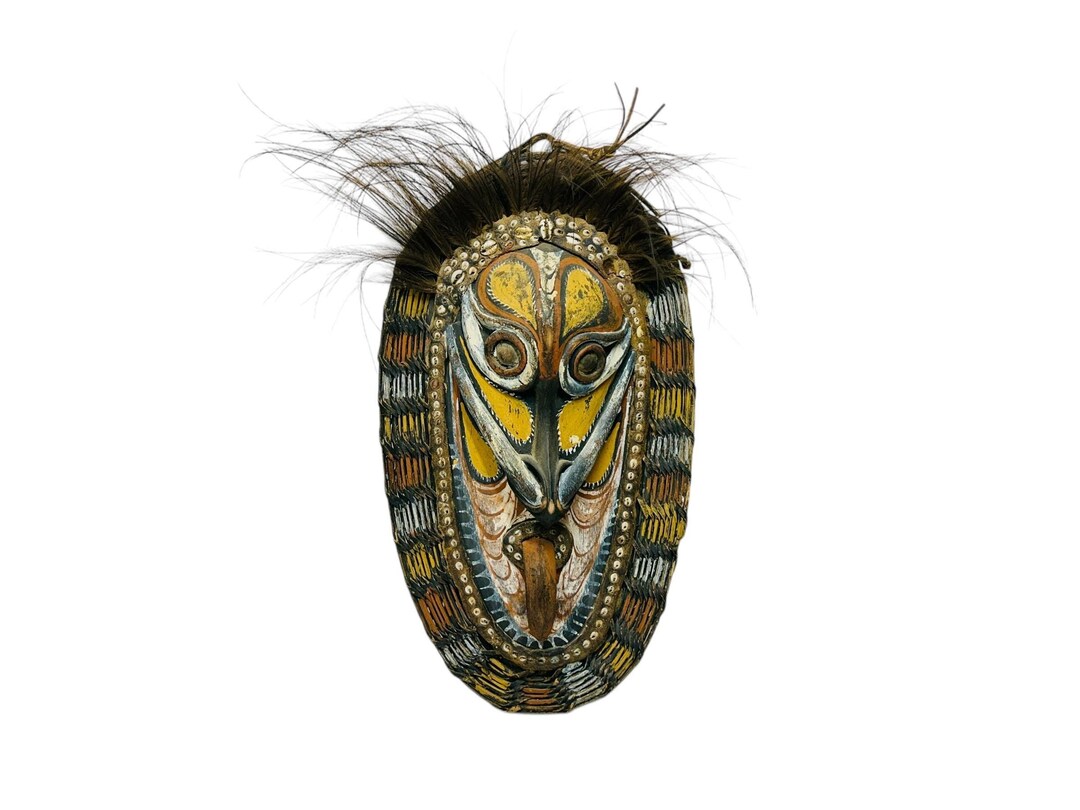 Vintage Papua New Guinea Mask: Wicker, Shells, Feathers, Tribal Decor ...