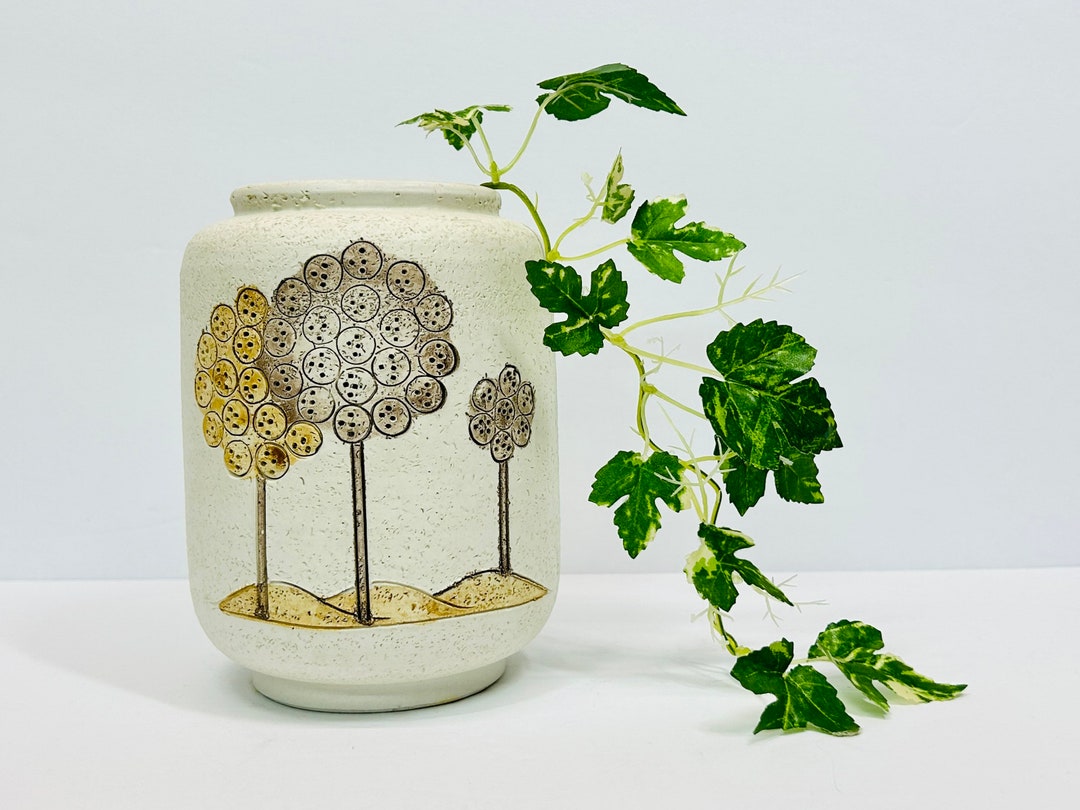 Vintage White Pottery Vase Trees Boho Bohemian Decor Mid Century White ...