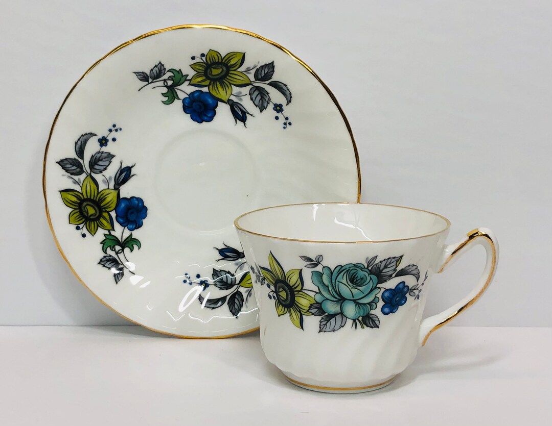 Vintage Delphine China Blue and Green Swirl Teacup and Saucer - Etsy