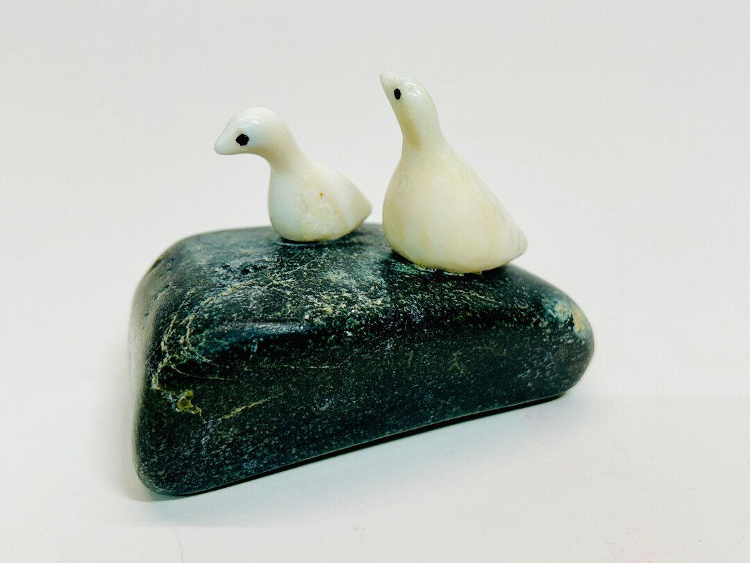 Vintage Signed Inuit Soapstone Birds Sculpture Marked With Inuktitut ...