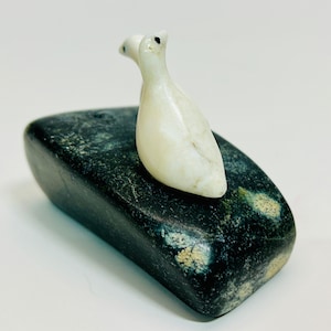 Vintage Signed Inuit Soapstone Birds Sculpture Marked With Inuktitut ...