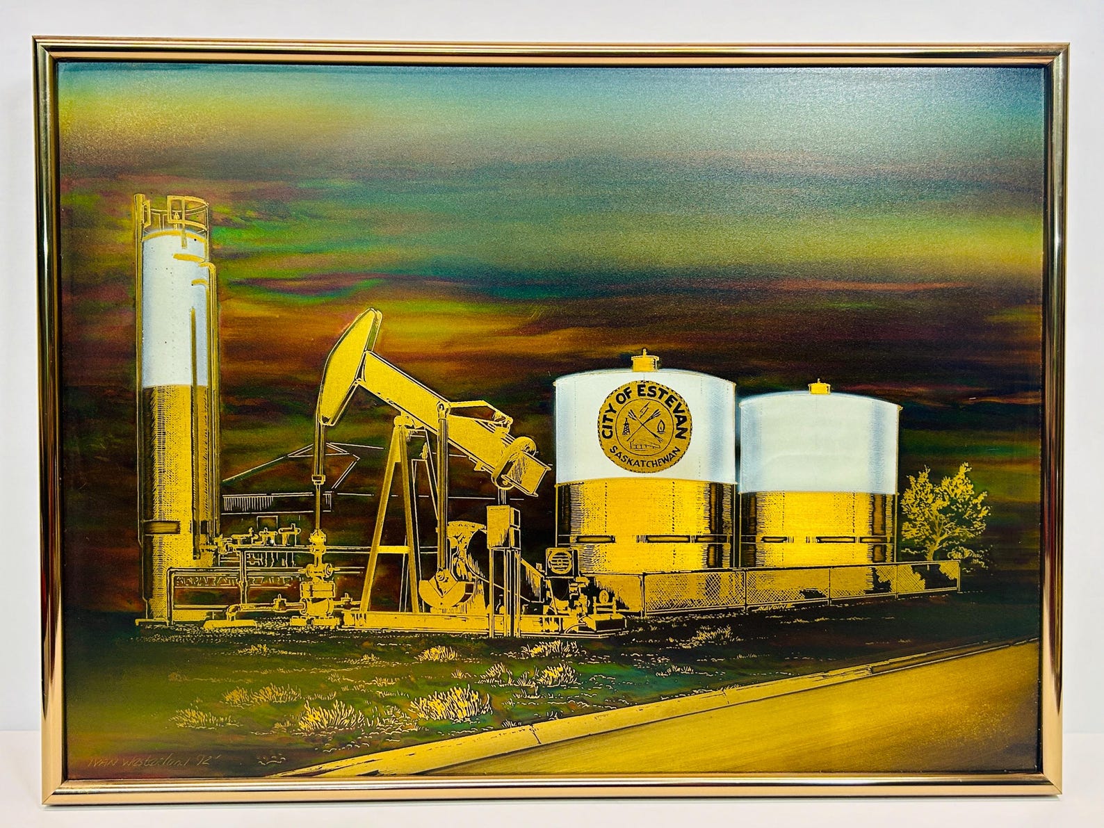 Vintage Acid Etching Oil Pump City of Estevan Wall Hanging Saskatchewan ...