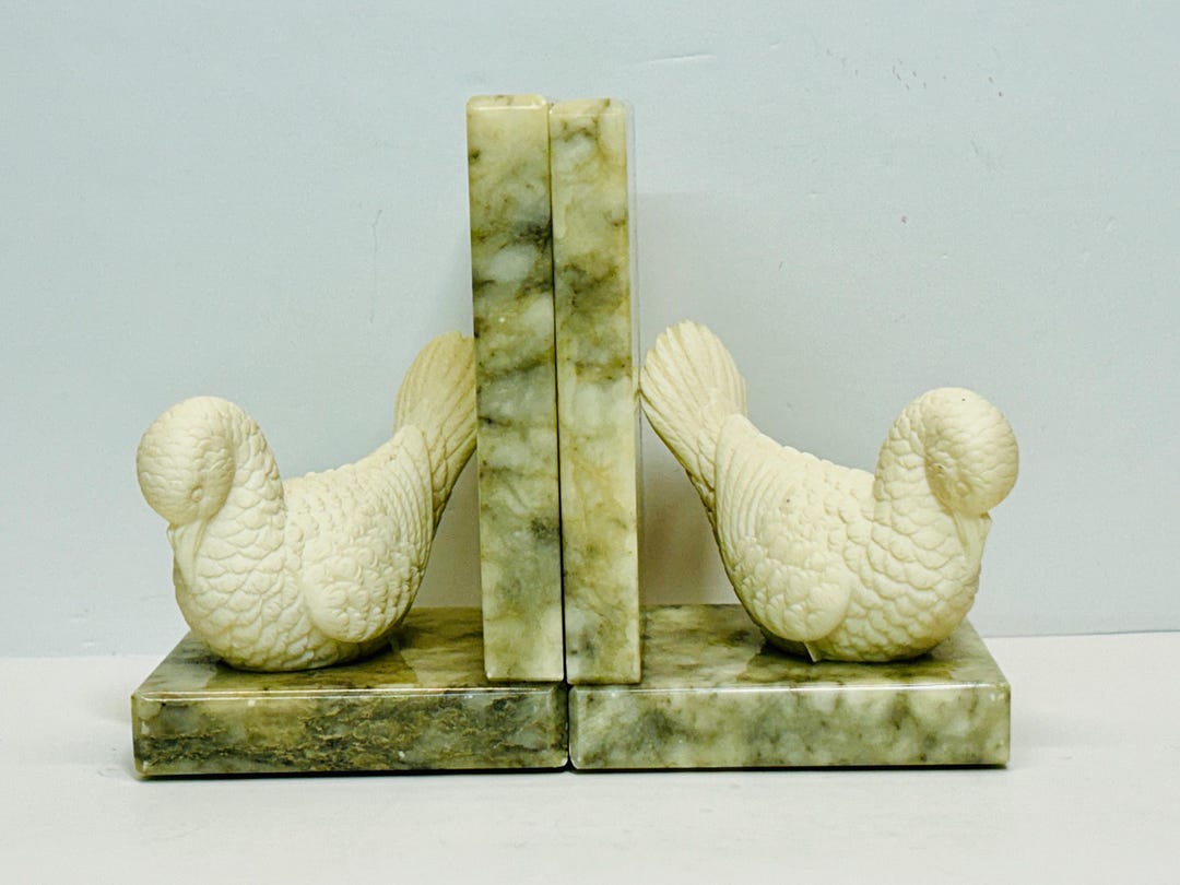 Vintage Italian Alabaster Bookends White Doves Bird Bookends Office ...
