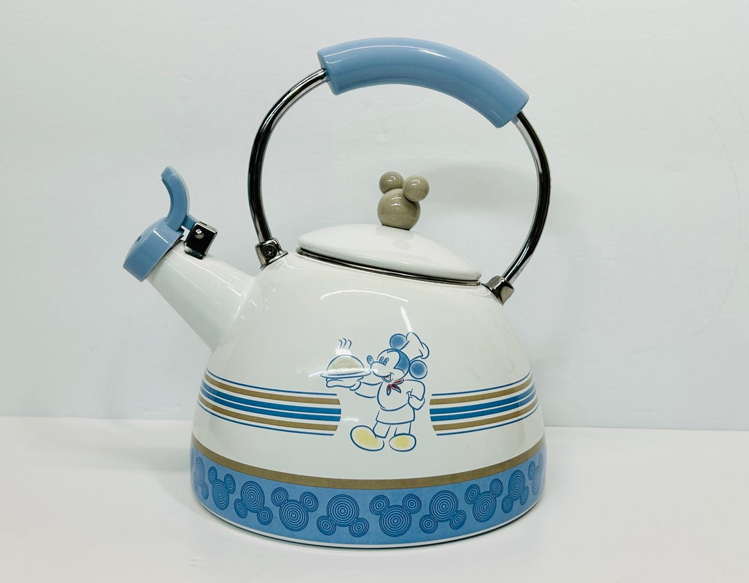 Vintage Mickey Mouse Whistling Kettle Chef Mickey Mouse Blue Enamel Tea ...