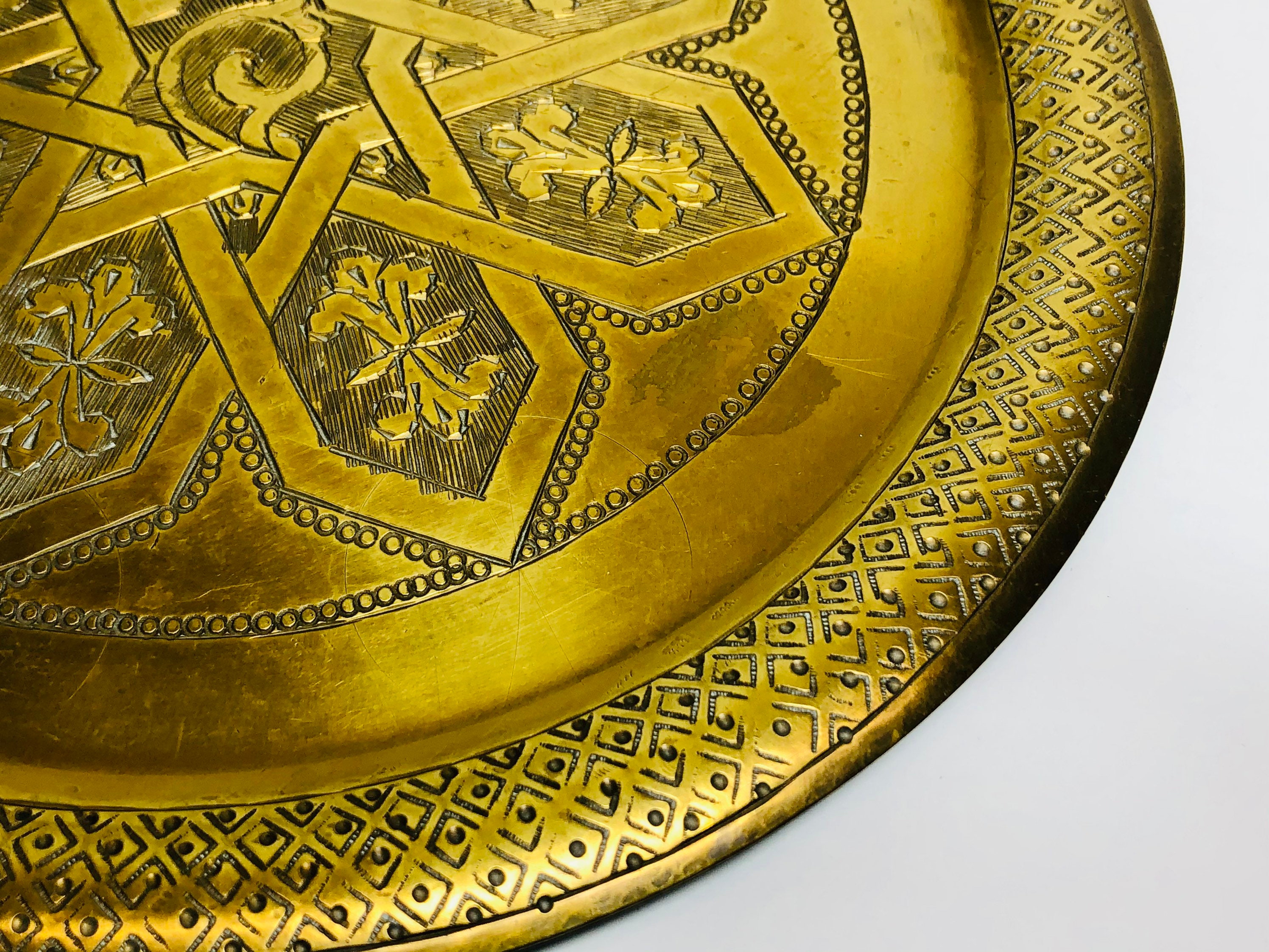Vintage Etched Brass Plate Wall Hanging Geometric Cross Design Boho ...