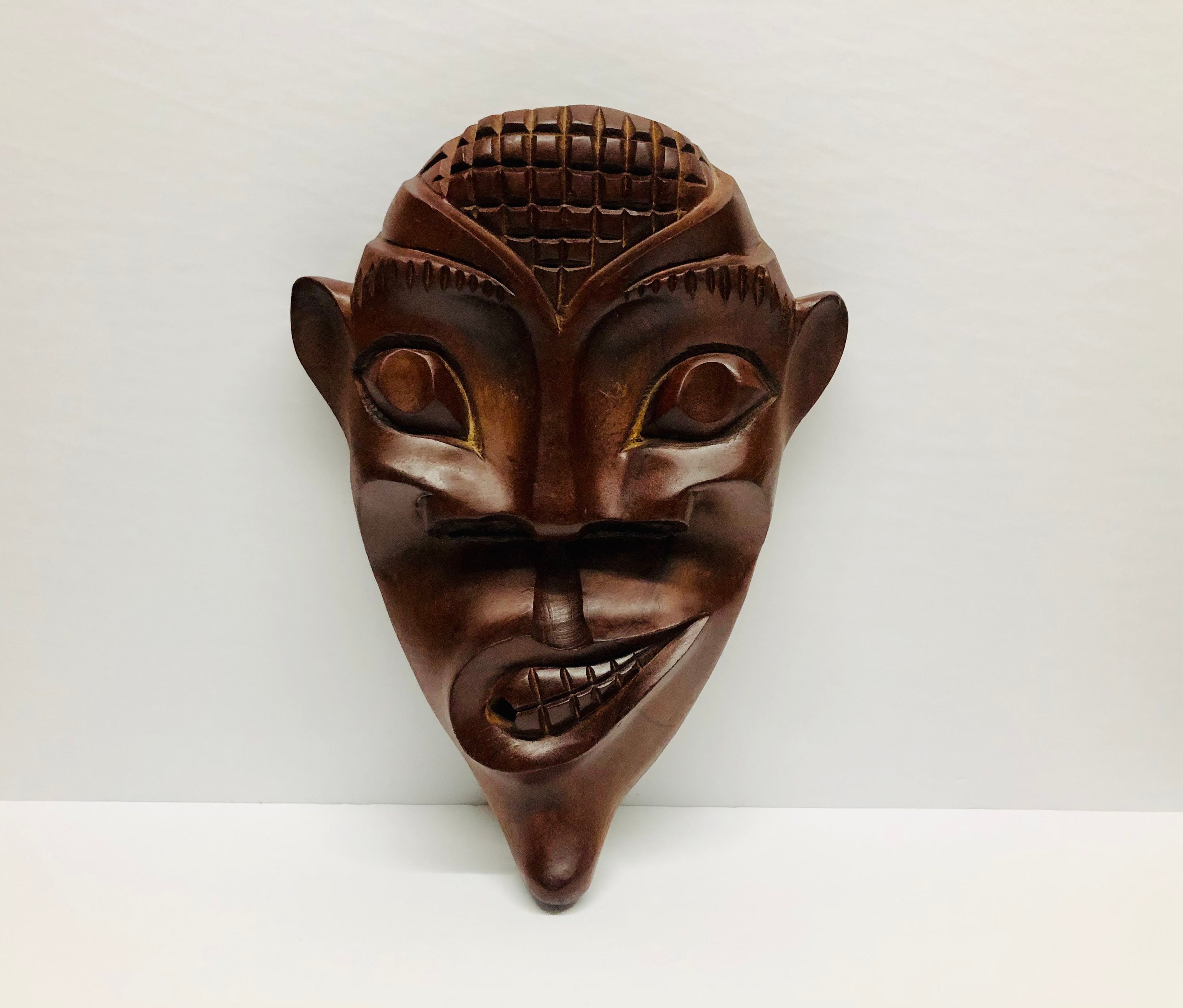 Vintage Carved Wood Satan Devil Wall Hanging Demon Tribal | Etsy