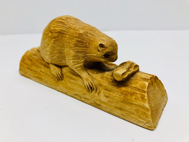 Vintage C. Dube Beaver Wood Carving Sculpture Clement Dube | Etsy
