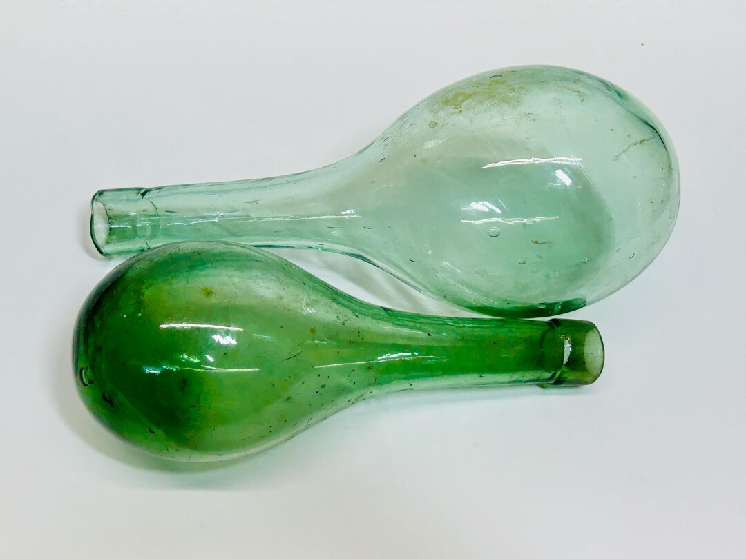 Pair of Antique Green Glass Bottle Round Bottom Torpedo Glass Bottles ...