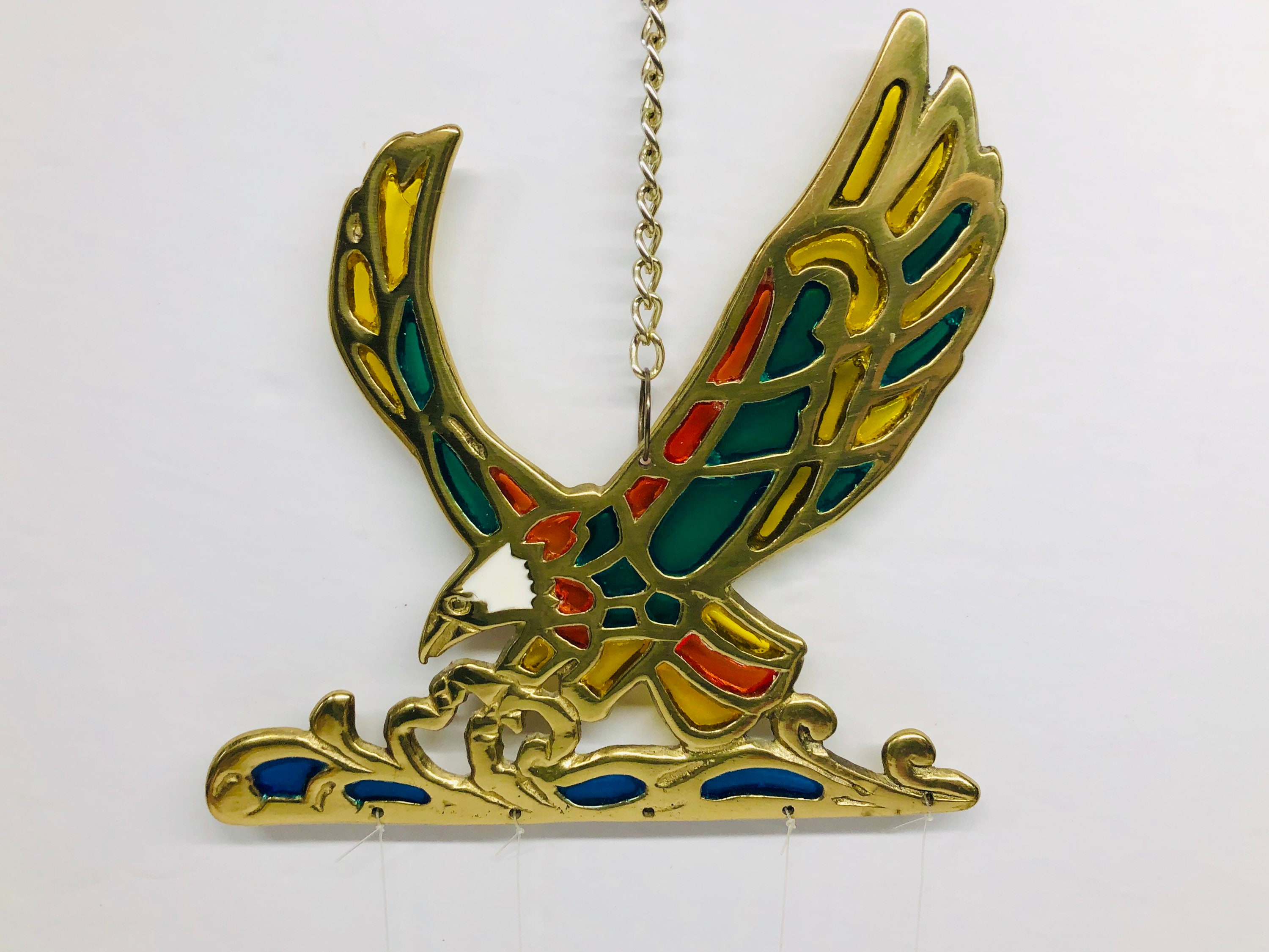 RARE Vintage Brass Eagles Wind Chime Stained Glass-Style Boho | Etsy