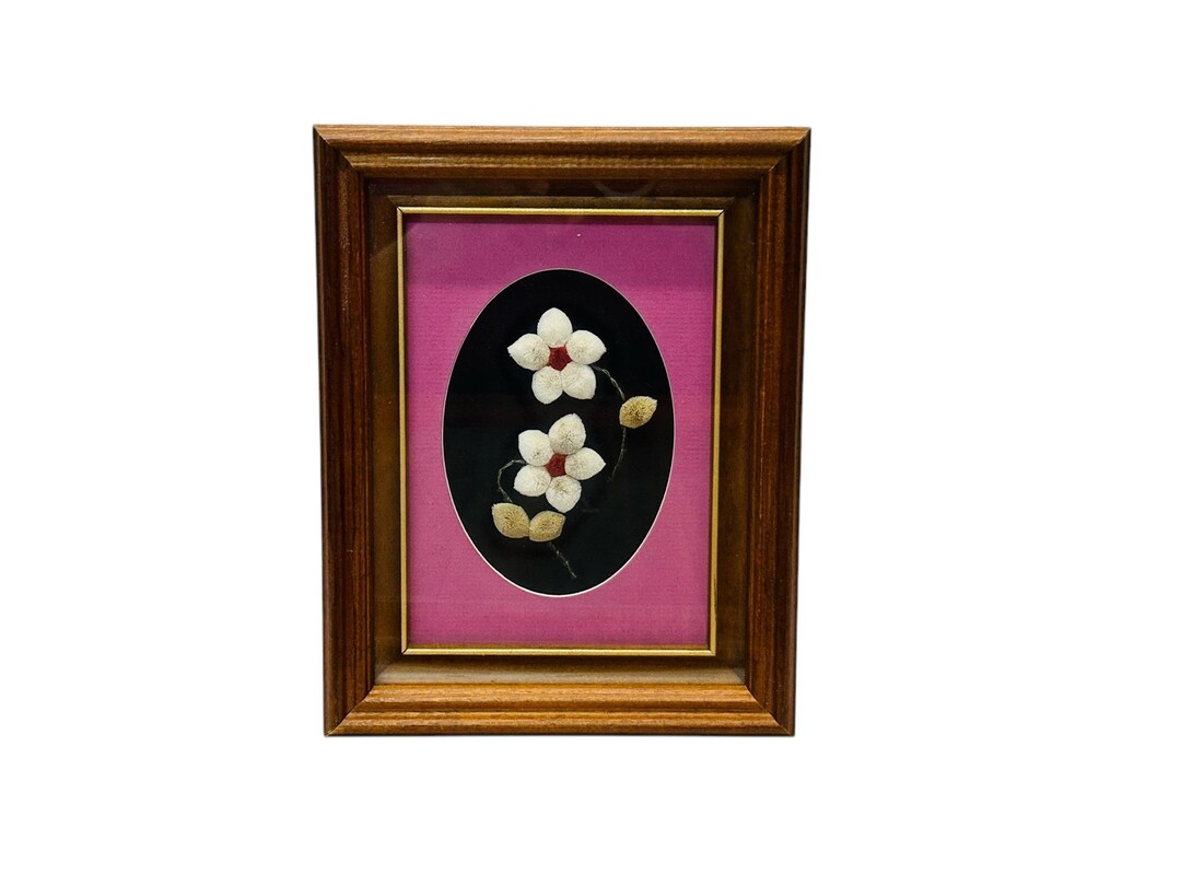 Vintage Caribou Hair Tufting Flower Framed Floral Signed First Nations ...