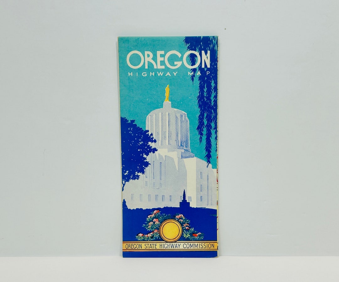 Vintage 1950 Oregon Highway Map Brochure Road Information Cities Towns ...
