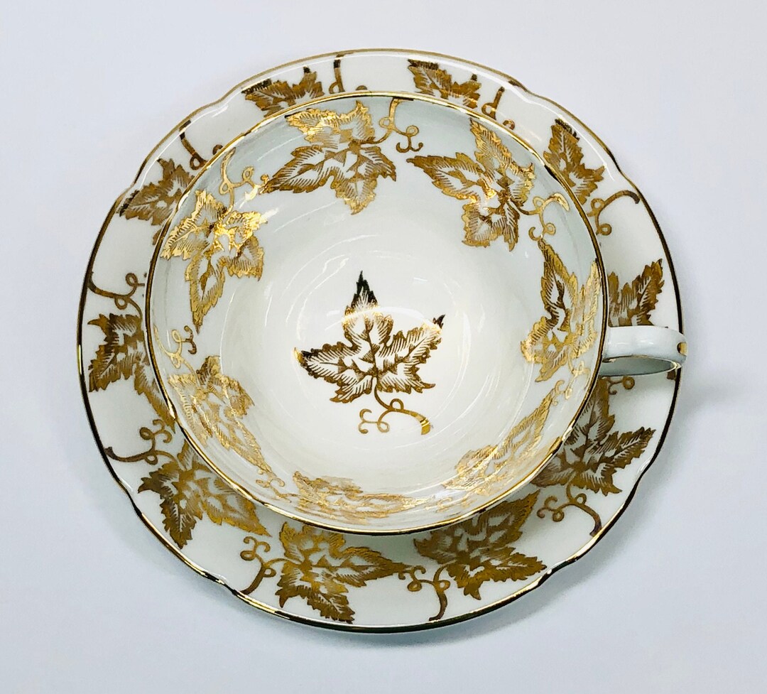 Vintage Stanley Bone China Teacup and Saucer: Gold Maple Leaf Regency ...
