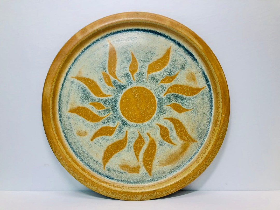 Vintage Sunburst Design Pottery Plate 13 1/2" Large Decorative Charger ...