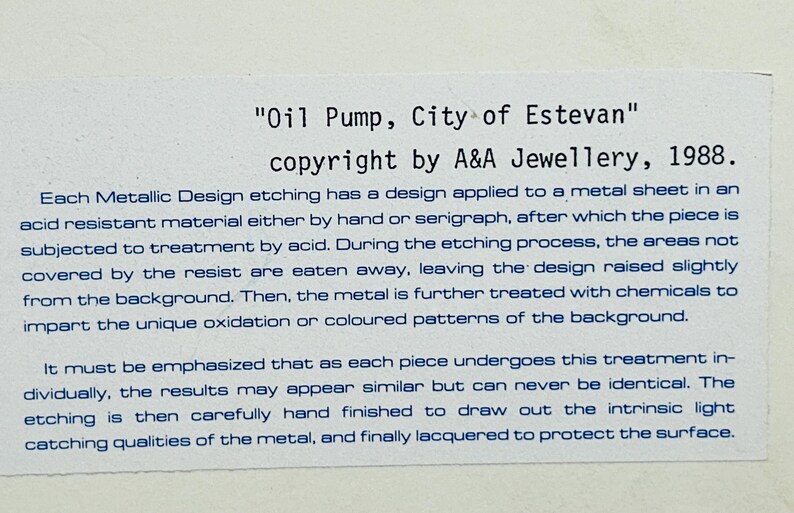 Vintage Acid Etching Oil Pump City of Estevan Wall Hanging Saskatchewan ...