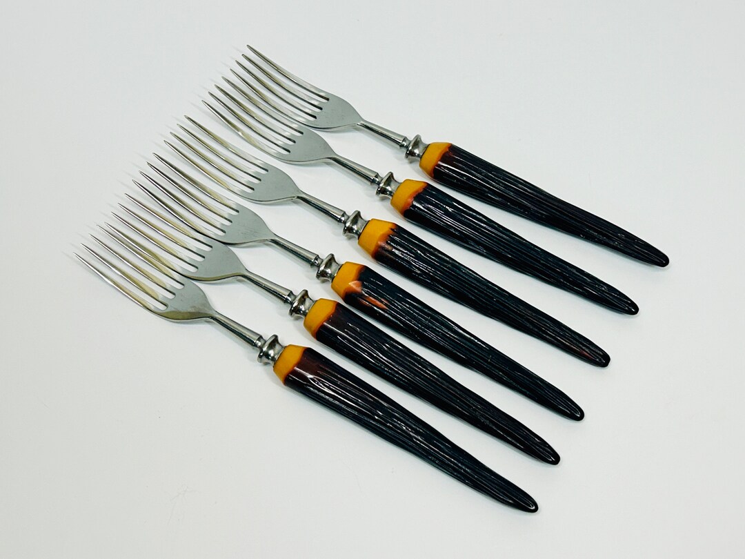 Vintage Bakelite Handle Fork Set of 6 Faux Antler Handle Made in ...