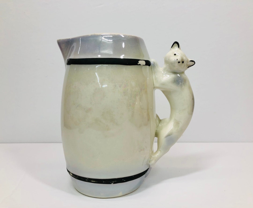 Vintage Czechoslovakia Ceramic Cat Handle Creamer Pitcher Jug Gift for ...