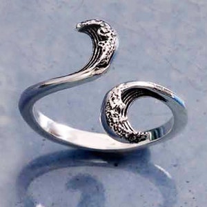 Sterling Silver Ocean Wave Ring, Adjustable Silver Wave Ring, Surfer ...