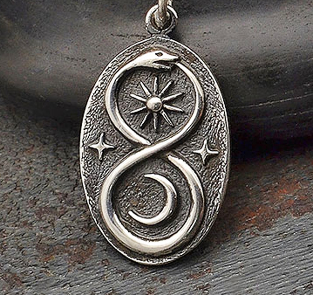 Sterling Silver Infinity Snake Necklace With Sun and Moon, Silver ...