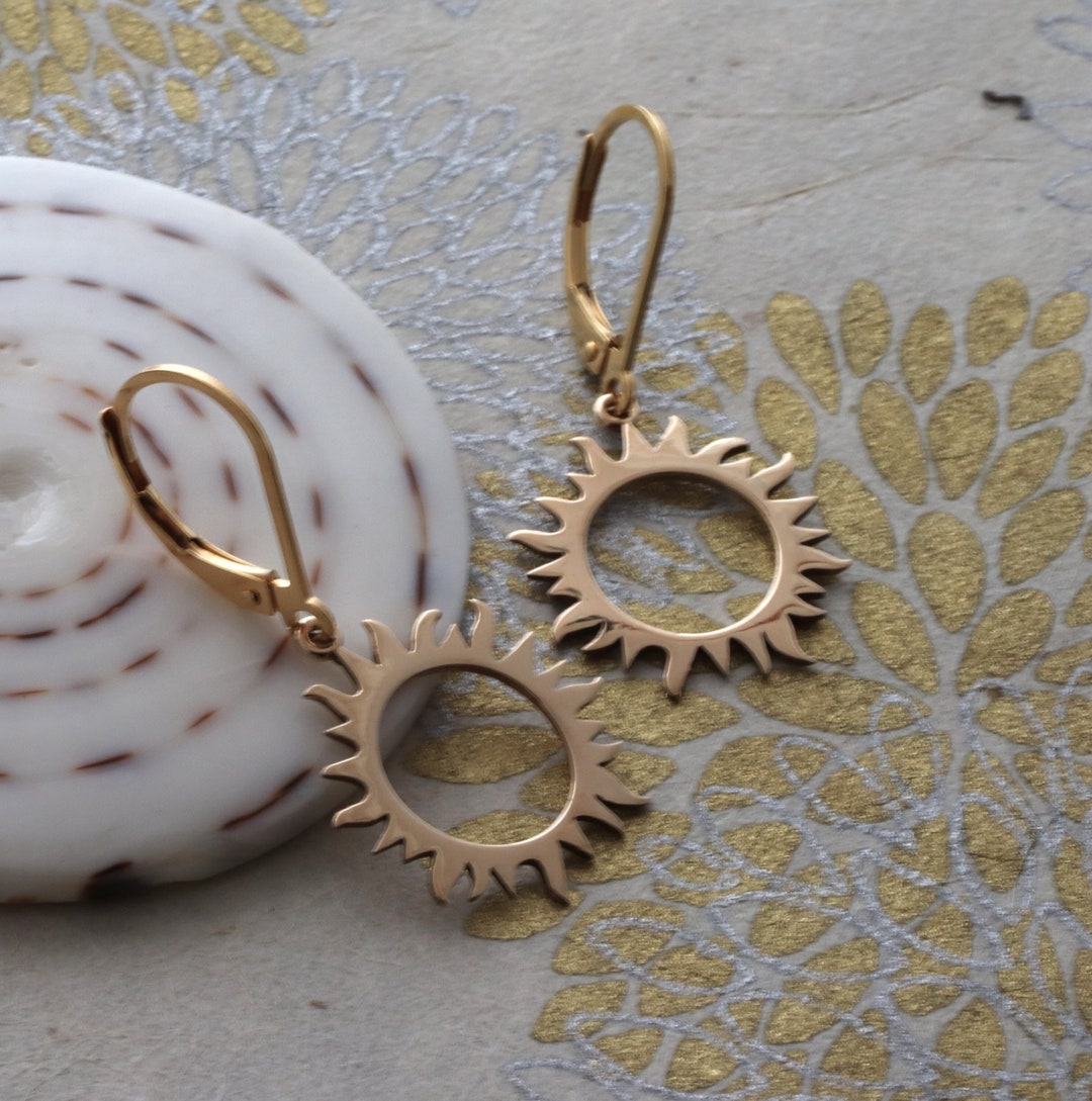 Solar Eclipse Sun Earrings, Bronze Celestial Jewelry - Etsy