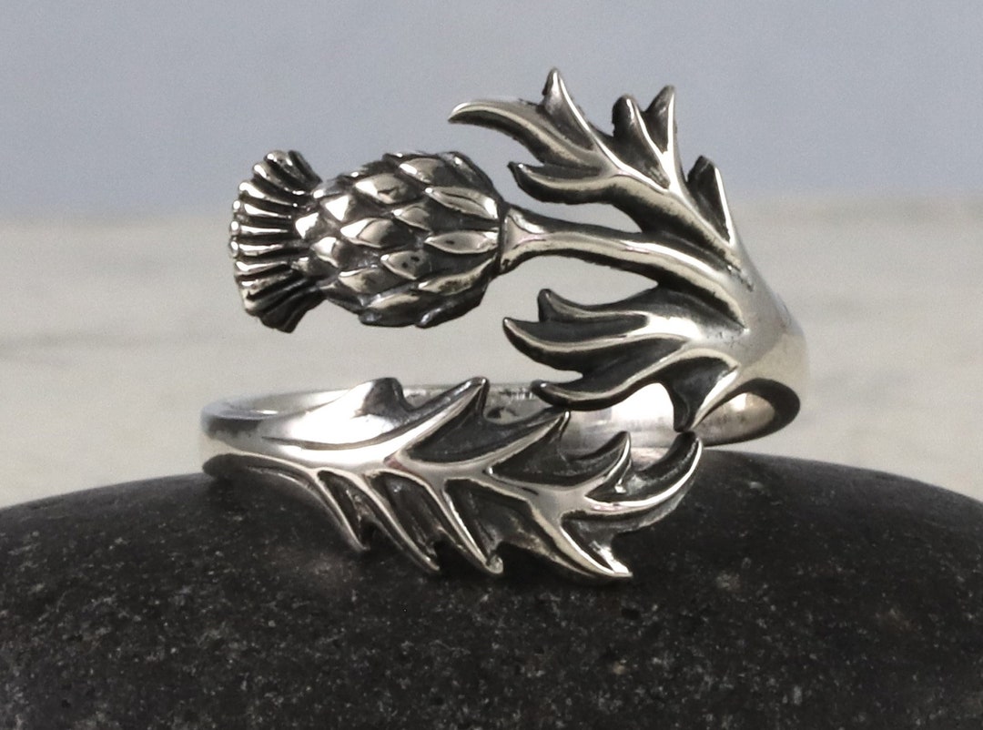 Sterling Silver Thistle Ring, Silver Flower Ring, Nature Jewelry, Amulet of Protection ...