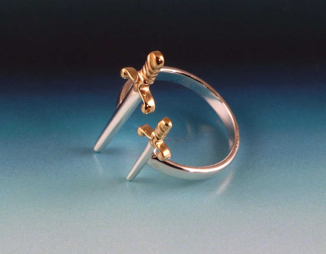 Sterling Silver and Bronze Adjustable Swords Ring, Silver Swords Ring ...