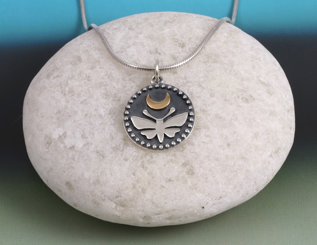 Dainty Sterling Silver Luna Moth Necklace With Bronze Moon, Enchanting ...