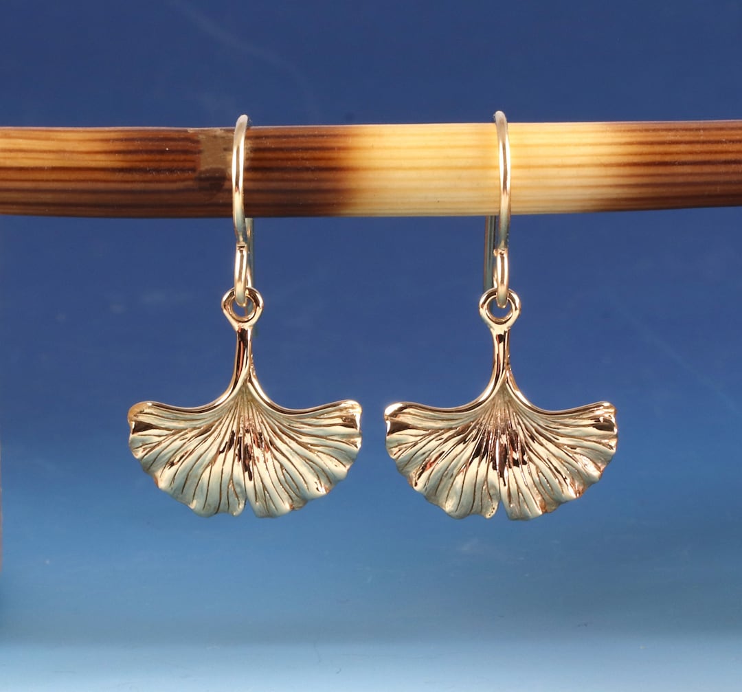 Solid Bronze Ginkgo Leaf Earrings With 14K Gold-filled Earwires, Ginkgo Leaf Earrings, Ginkgo ...