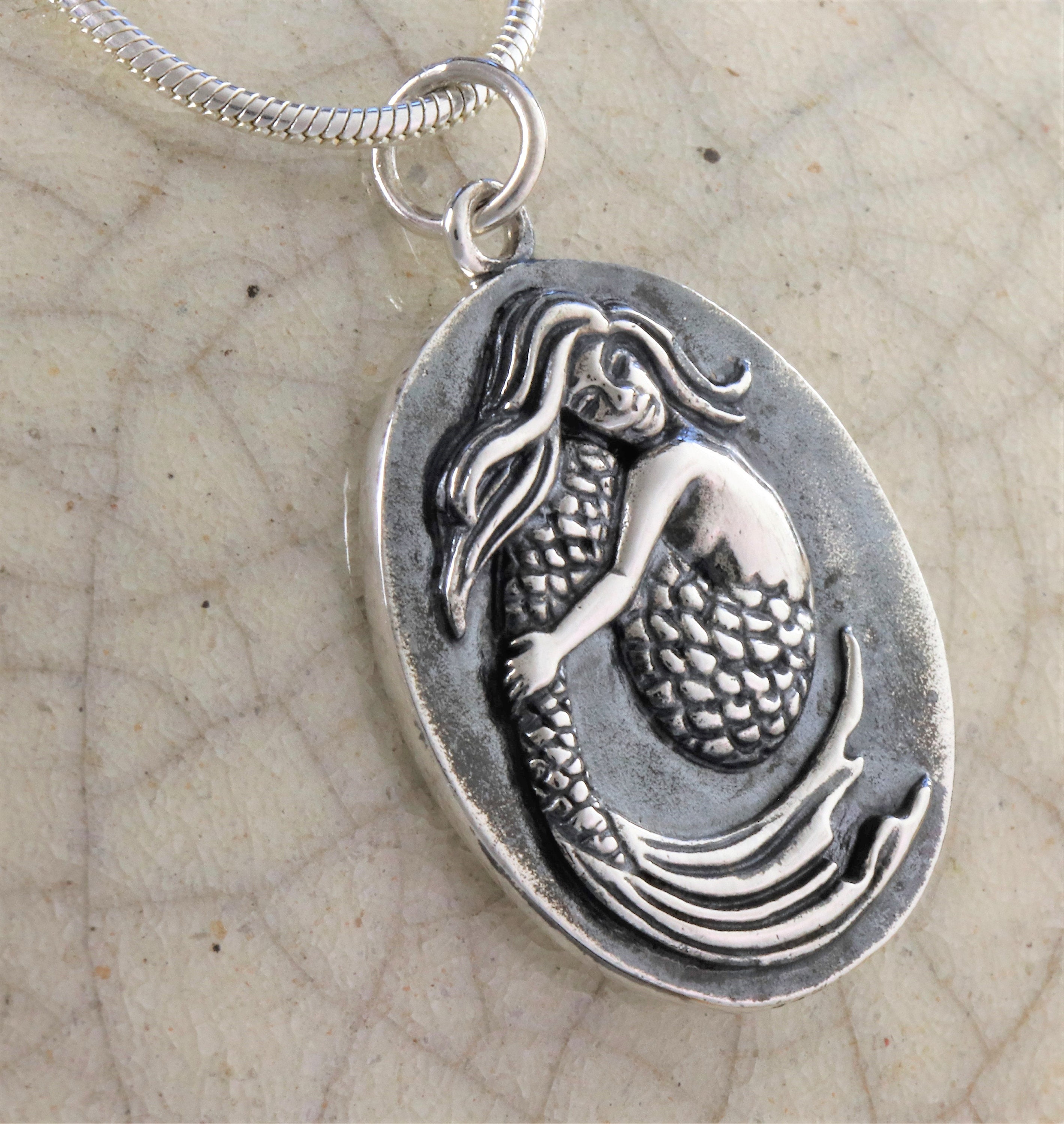 Sterling Silver Mermaid Pendant ocean pendant. beach jewelry | Etsy