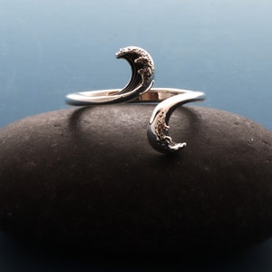 Sterling Silver Ocean Wave Ring, Adjustable Silver Wave Ring, Surfer ...