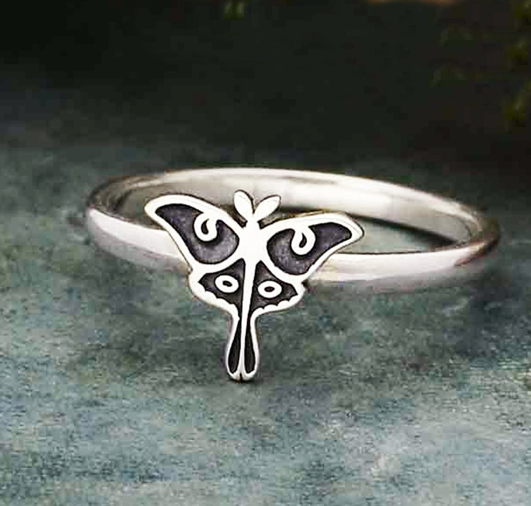 Tiny Sterling Silver Luna Moth Ring, Dainty Silver Moth Ring, Moth Jewelry, Celestial Goddess ...