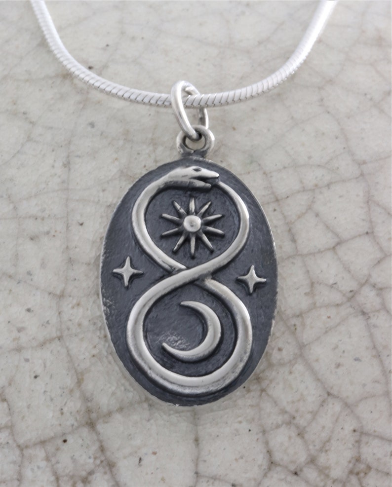Sterling Silver Infinity Snake Necklace With Sun and Moon - Etsy