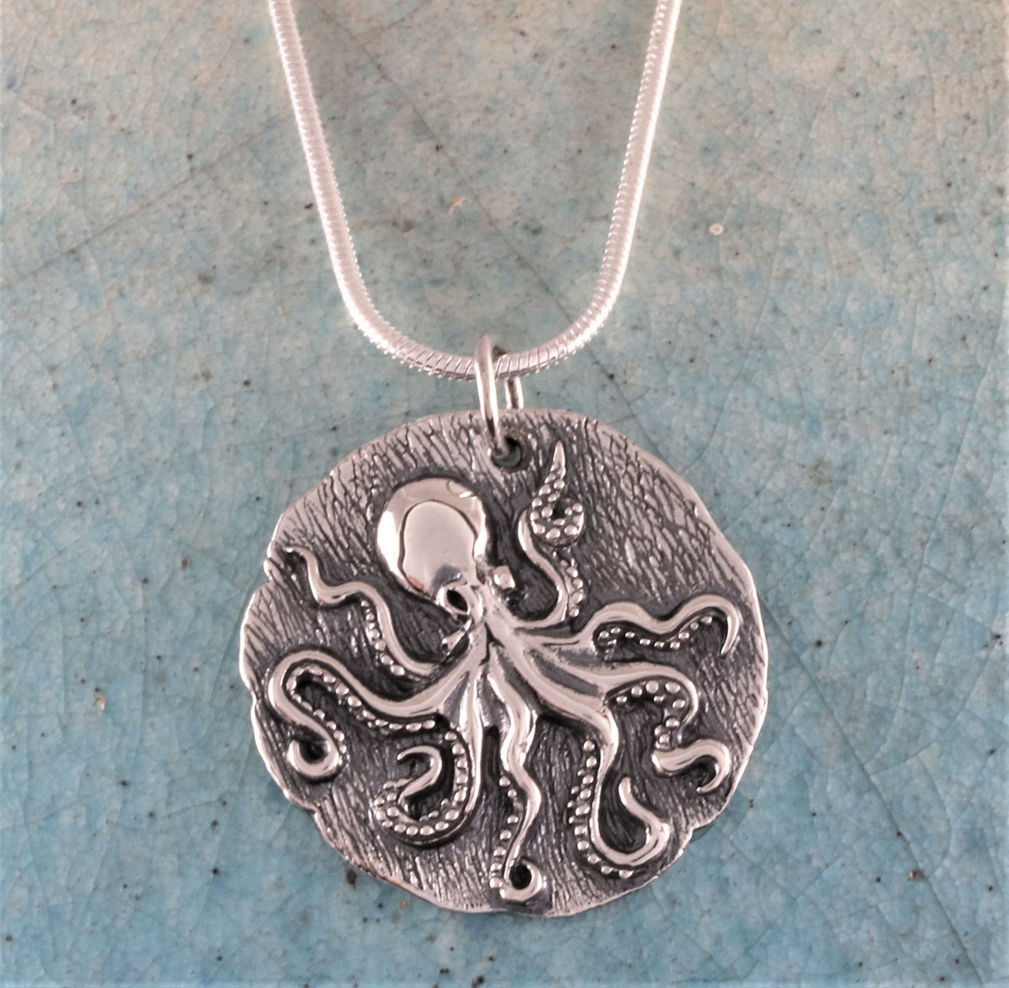 Sterling Silver Octopus Pendant Silver Octopus Coin Necklace | Etsy