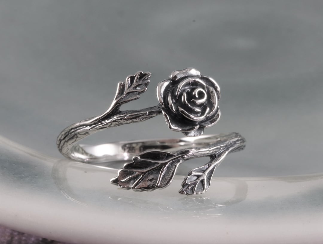 Sterling Silver Rose Ring, Petite Dainty Silver Flower Ring, Love ...
