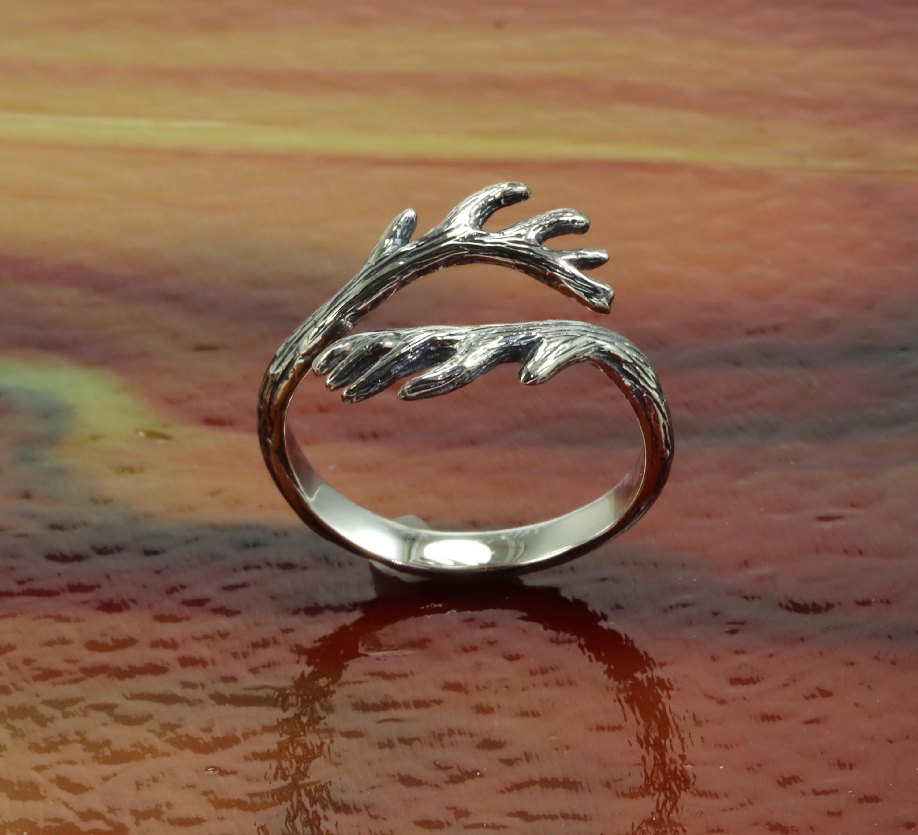 Adjustable Sterling Silver Deer Antler Ring, Nature Totem - Etsy