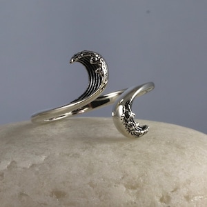 Sterling Silver Ocean Wave Ring, Adjustable Silver Wave Ring, Surfer Jewelry, Ocean Beach ...
