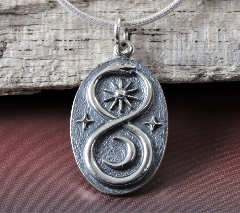 Sterling Silver Infinity Snake Necklace With Sun and Moon - Etsy