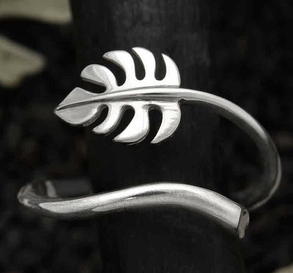 Sterling Silver Monstera Leaf Ring Modern Adjustable Silver - Etsy