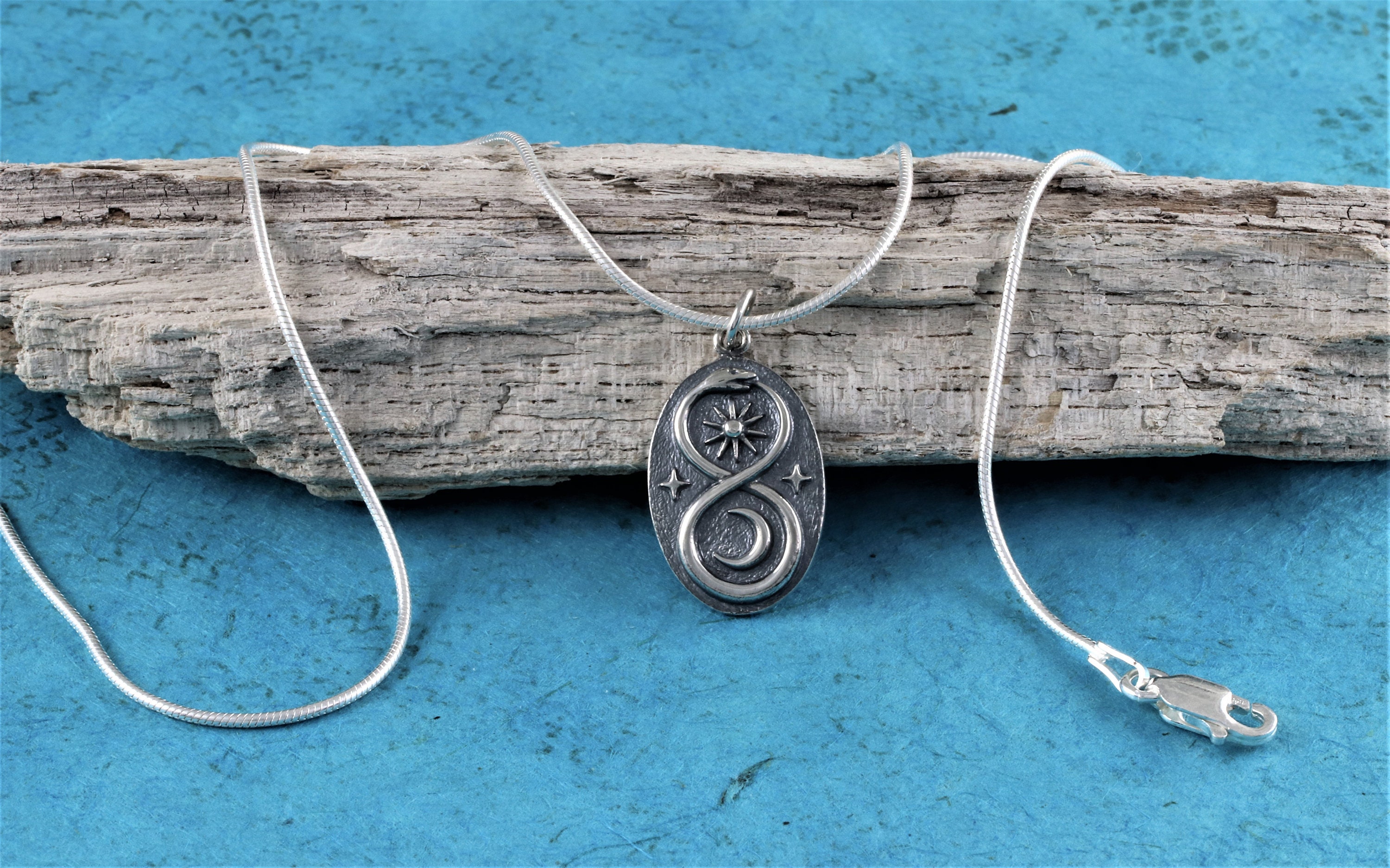 Sterling Silver Infinity Snake Necklace With Sun and Moon | Etsy