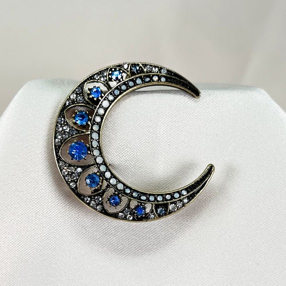 Crescent Crystal Moon Brooch - Etsy
