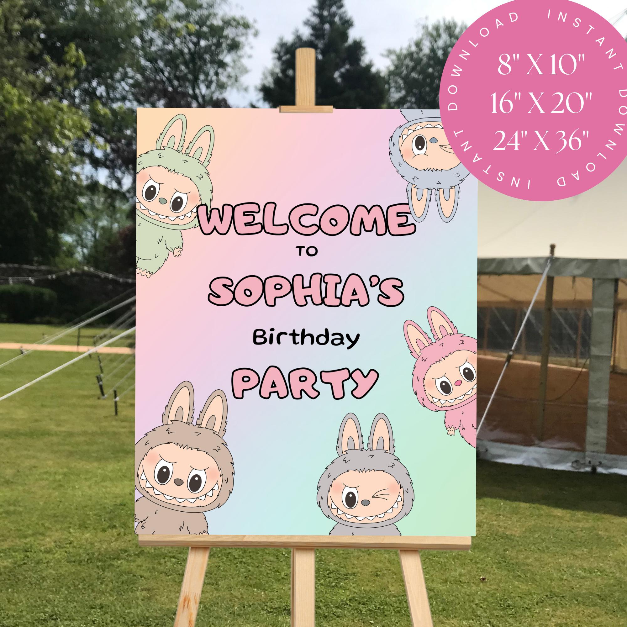 Labubu Birthday Welcome Sign Printable Template, Kawaii Monsters Party ...