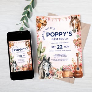 Girls First Rodeo Birthday Party Invitation Template, Printable Baby ...