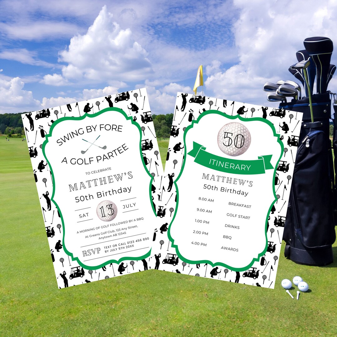 Funny Golf 50th Birthday Party Invitation & Itinerary Template, Instant ...