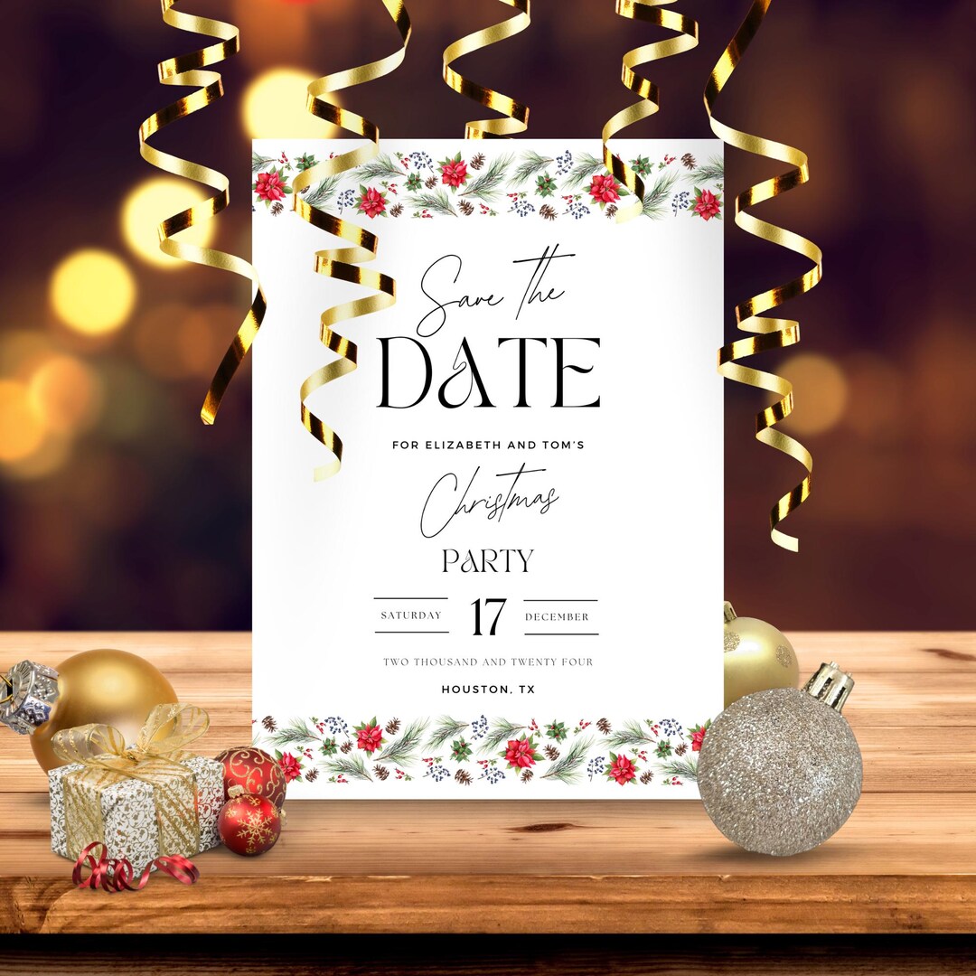 Save the Date Christmas Party Invitation Card, Holiday Drinks Invite ...