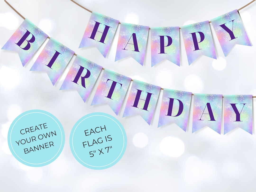 Printable Bunting Birthday Party Banner Template, Ombre Purple Rainbow ...