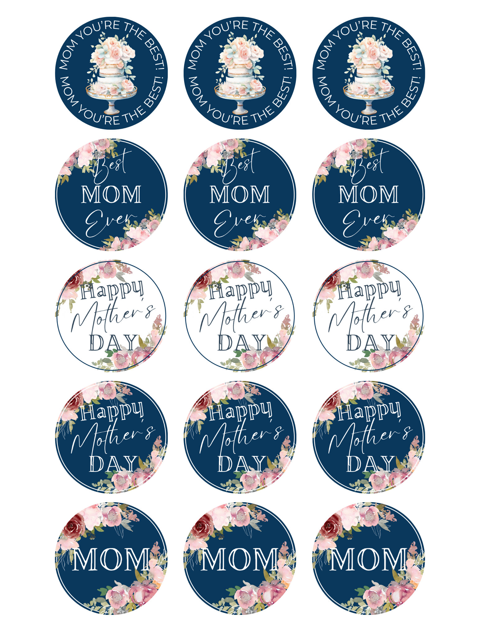 Printable Mothers Day Cupcake Toppers Template, Instant Download, Round ...