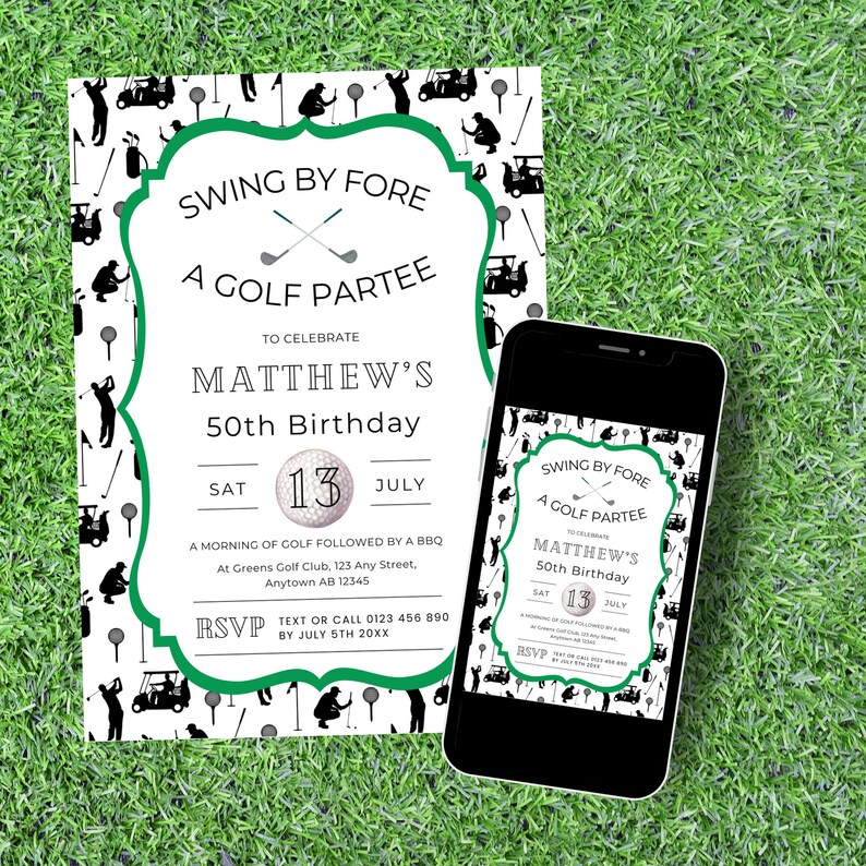Funny Golf 50th Birthday Party Invitation & Itinerary Template, Instant ...