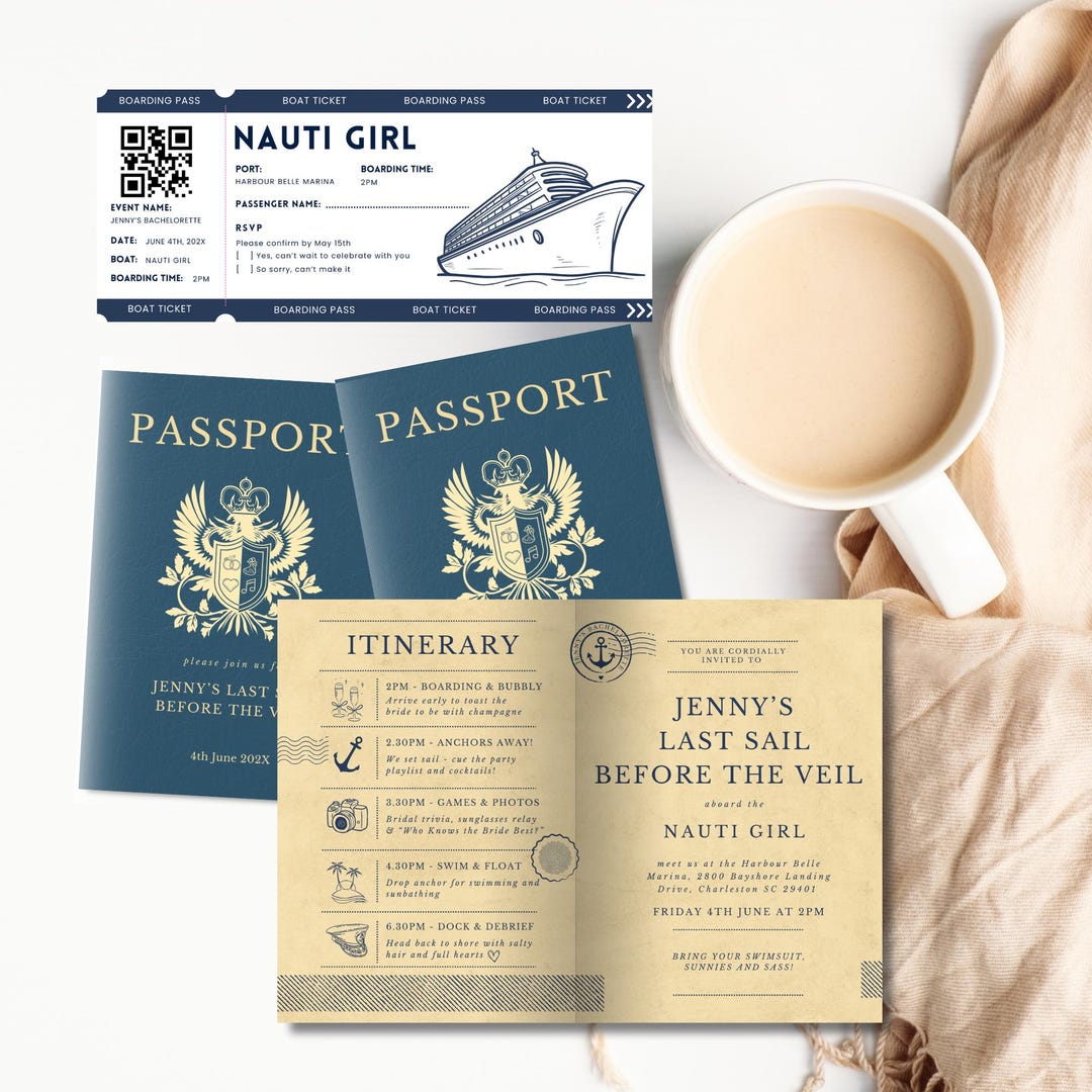 Boat Party Bachelorette Invitation, Printable Passport & RSVP Boarding ...